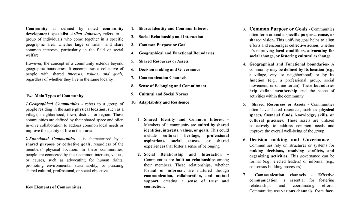 Community Development: Key Concepts and Principles Explained - Studocu