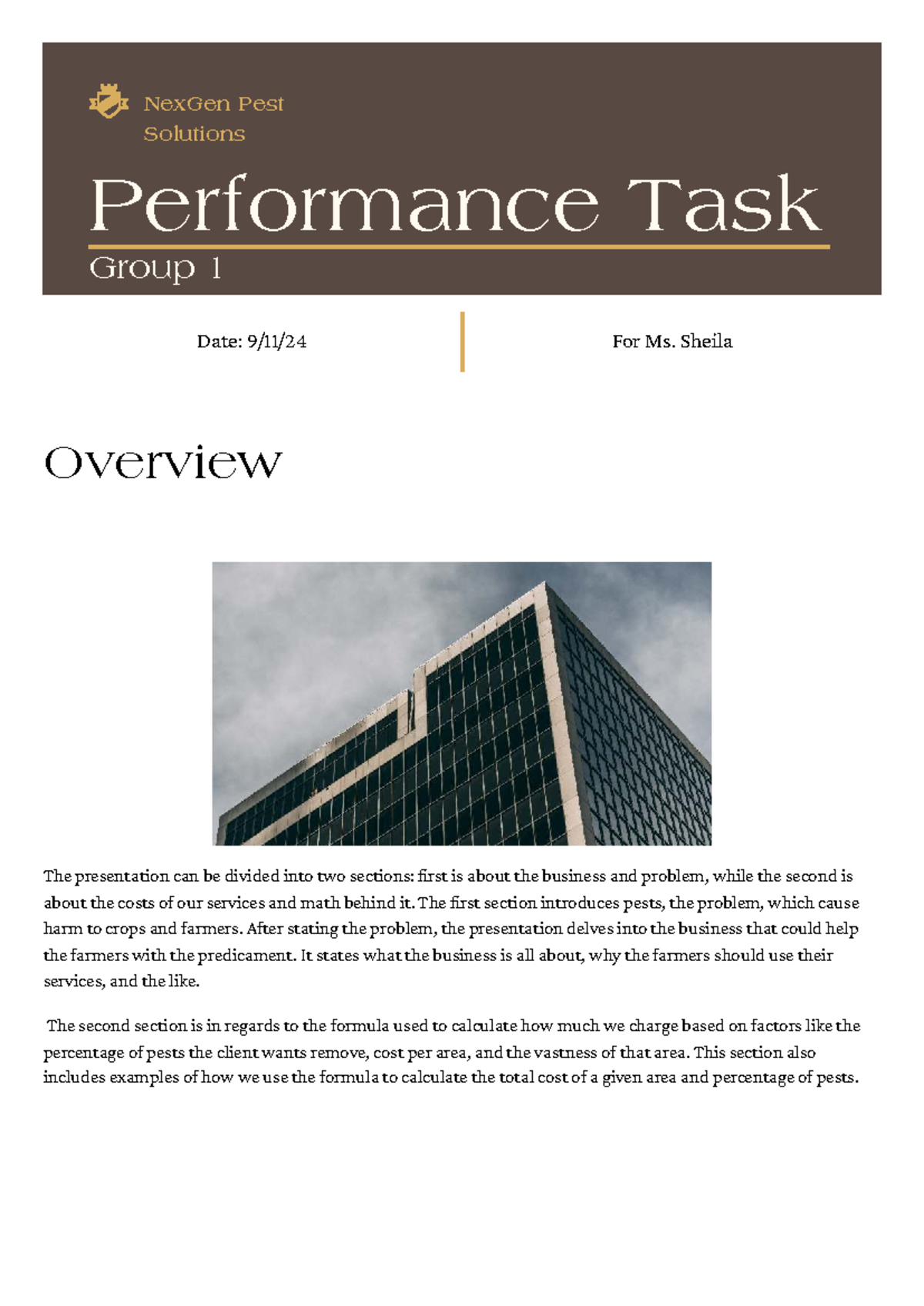 NexGen Pest Solutions Performance Task Group 1: Business & Costs ...