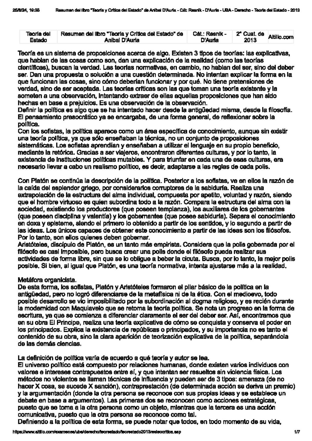 Resumen crítico de 'Teoría del Estado' - Anibal Cát - UBA Derecho 2013 ...