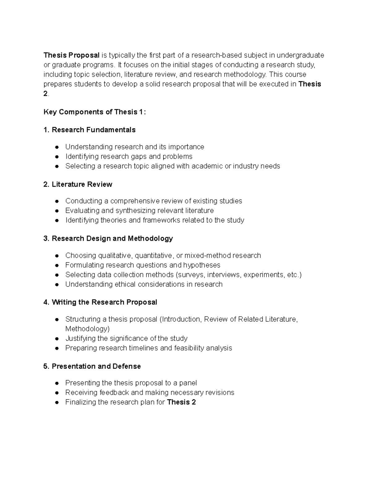 Thesis 1 Proposal Notes: Key Components & Research Methodology - Studocu