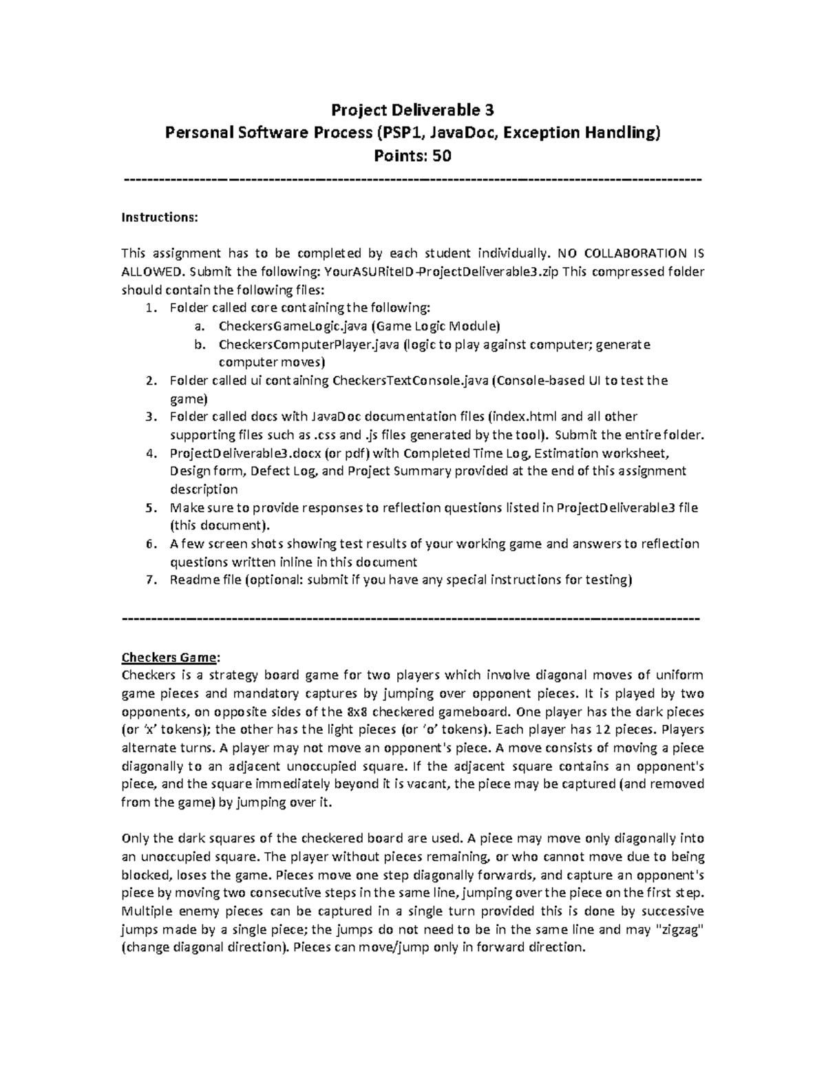 Project Deliverable 3-Checkers - Project Deliverable 3 Personal ...