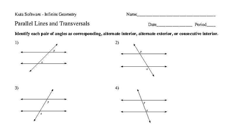 Kuta Software Infinite Geometry: Parallel Lines & Transversals ...
