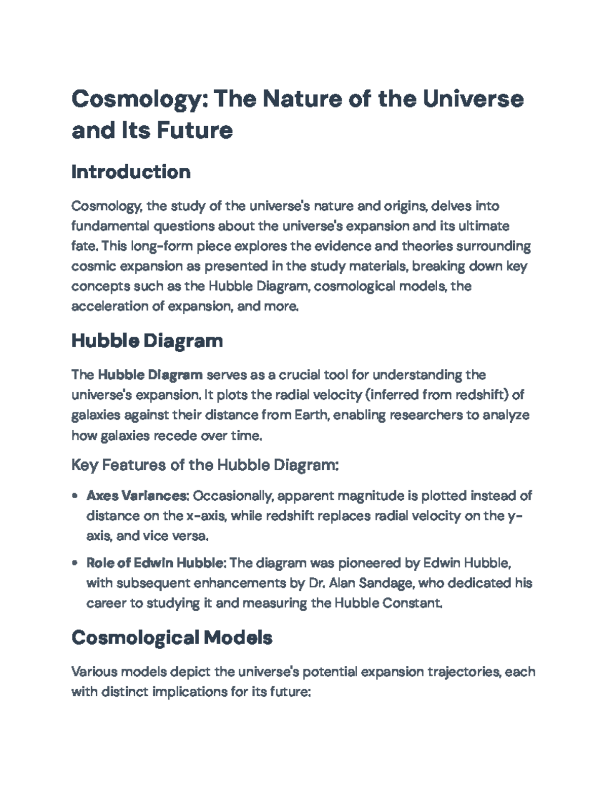 Cosmology: Understanding the Universe's Expansion and Future ...