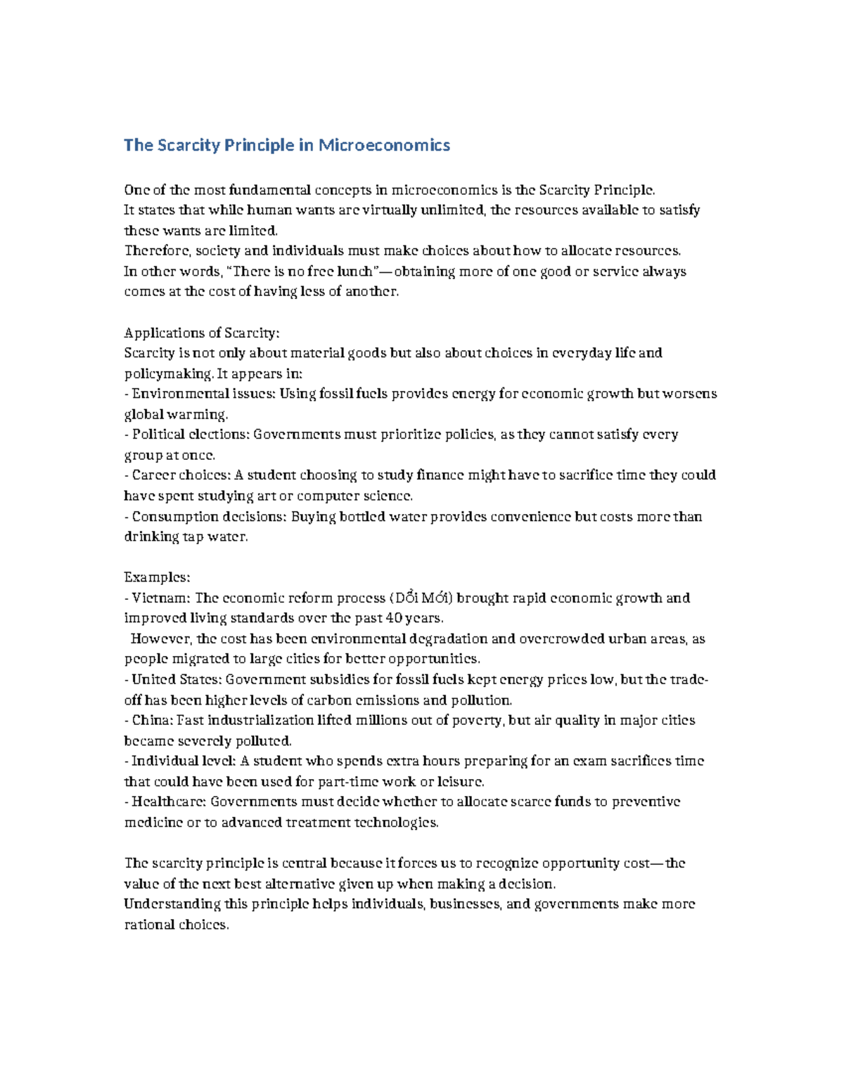 Scarcity Principle in Microeconomics: Key Concepts & Applications - Studocu