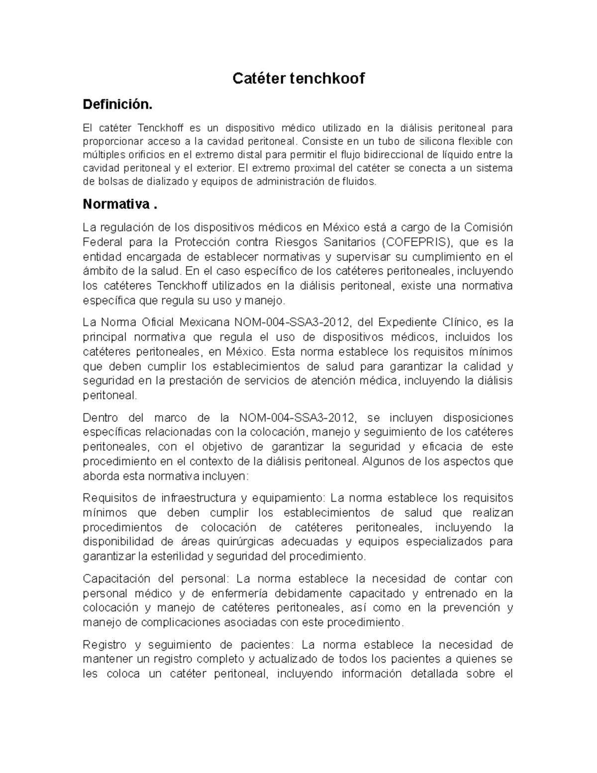 Guía Completa sobre el Catéter Tenckhoff en Diálisis Peritoneal - Studocu