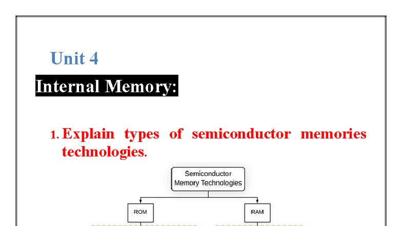 Unit 4: Internal Memory - Types of Semiconductor Memories and RAM ...