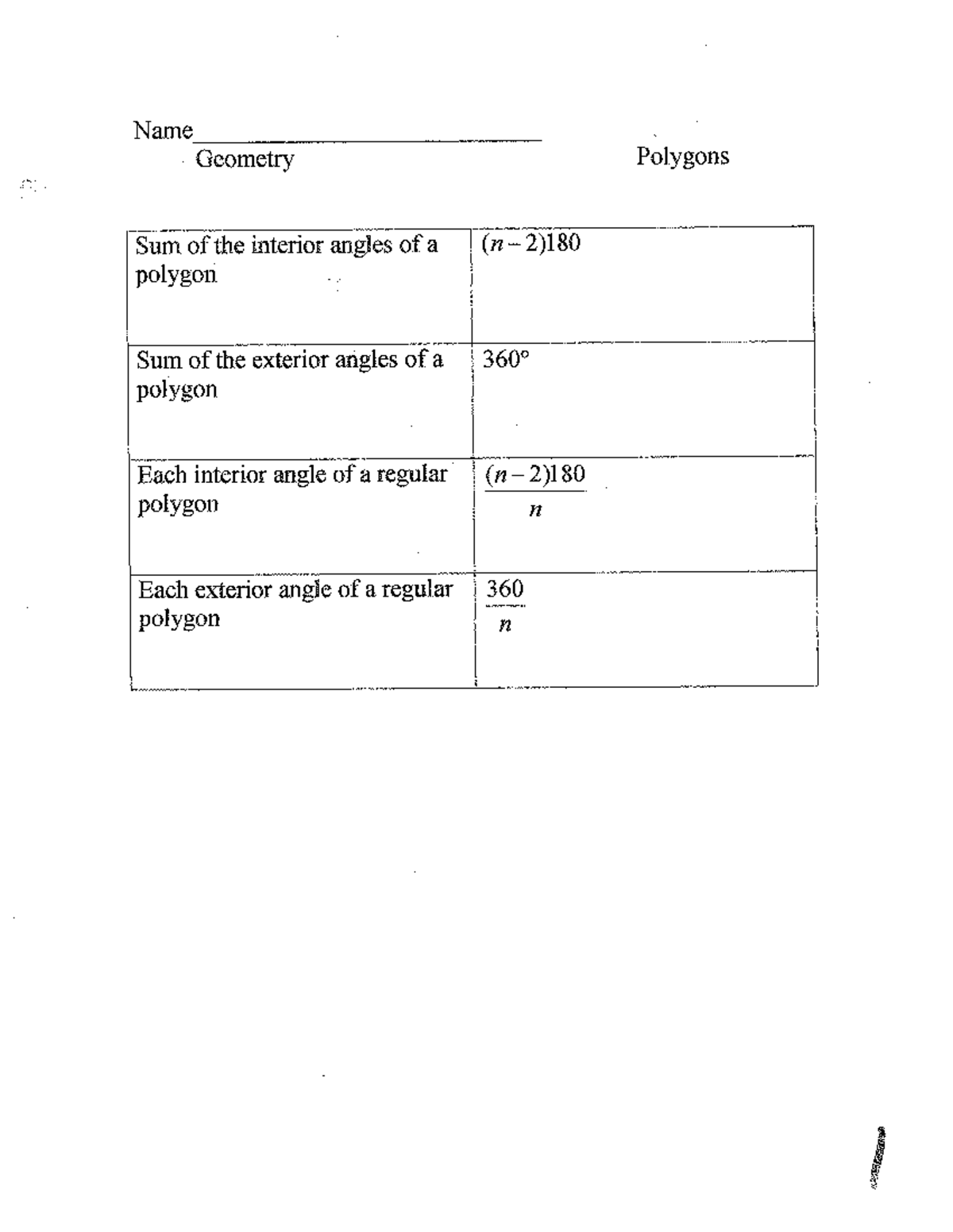 Geometry Worksheet: Polygon Angle Measures (Final Exam) - Studocu
