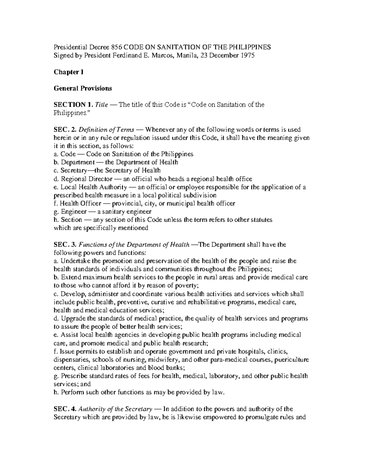 Code on Sanitation of the Philippines: Comprehensive Guidelines and ...