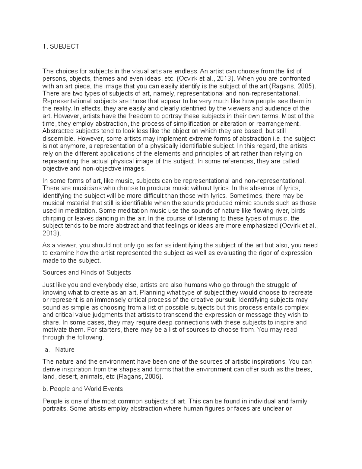 Visual Arts: Subject, Form, and Content Analysis (ART101) - Studocu