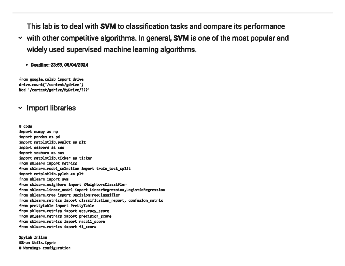 ML 101 - Lab Demo on SVM Classification & Algorithm Comparison - Studocu