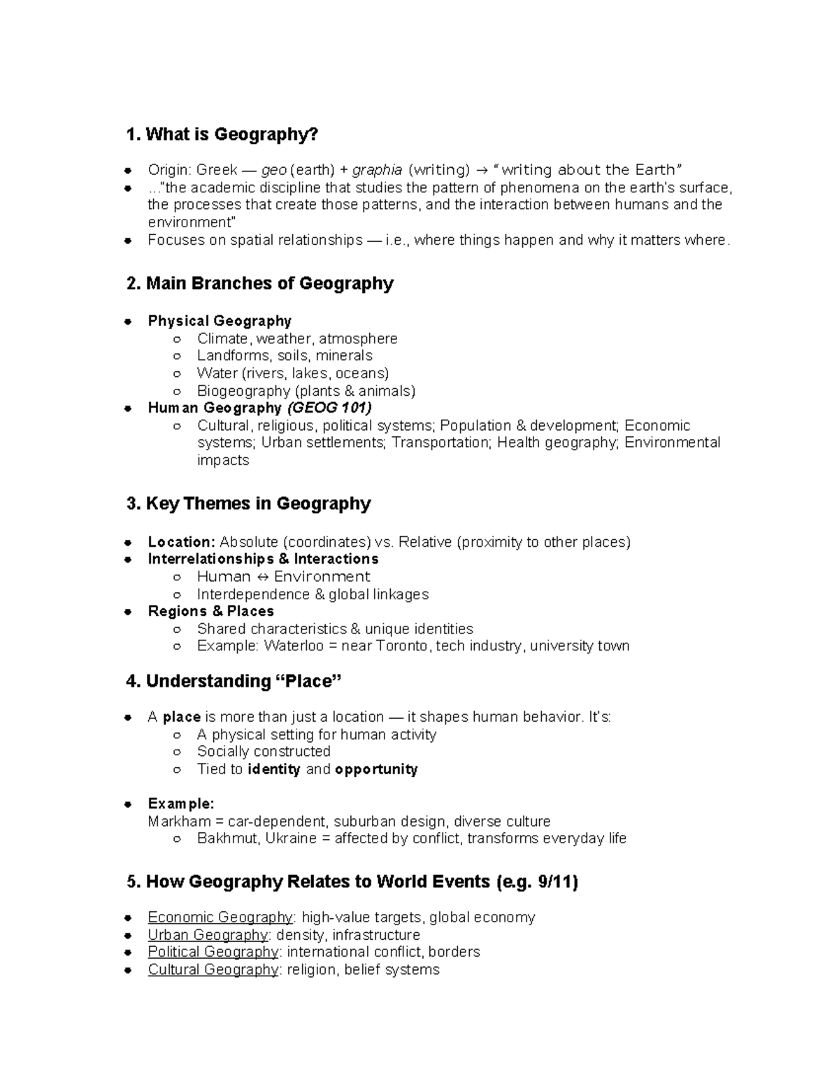 Unit #1: Intro to Human Geography (GEOG 101) - Key Concepts & Themes ...