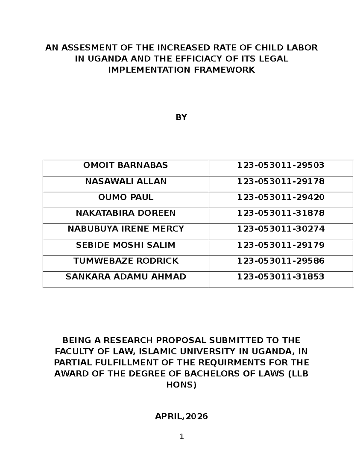 Assessment of Child Labor in Uganda: Legal Framework & Efficacy (LLB ...