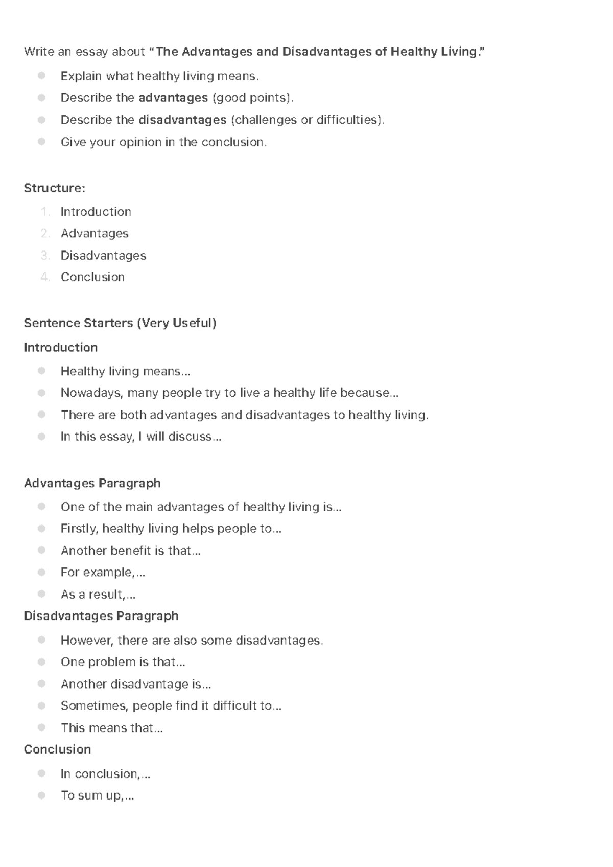Essay on Advantages & Disadvantages of Healthy Living - Studocu