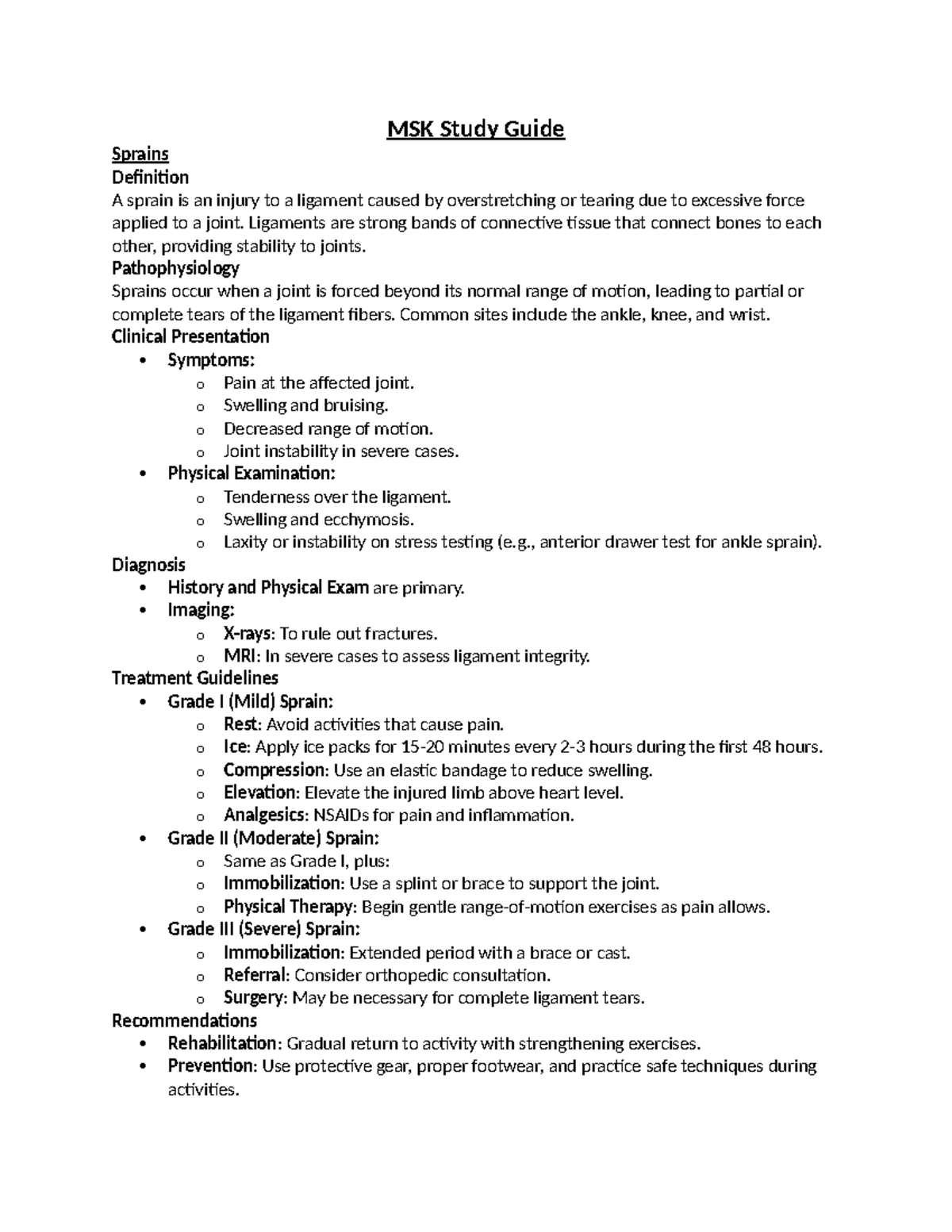 Treatment Guidelines for Common Musculoskeletal Injuries and Conditions ...