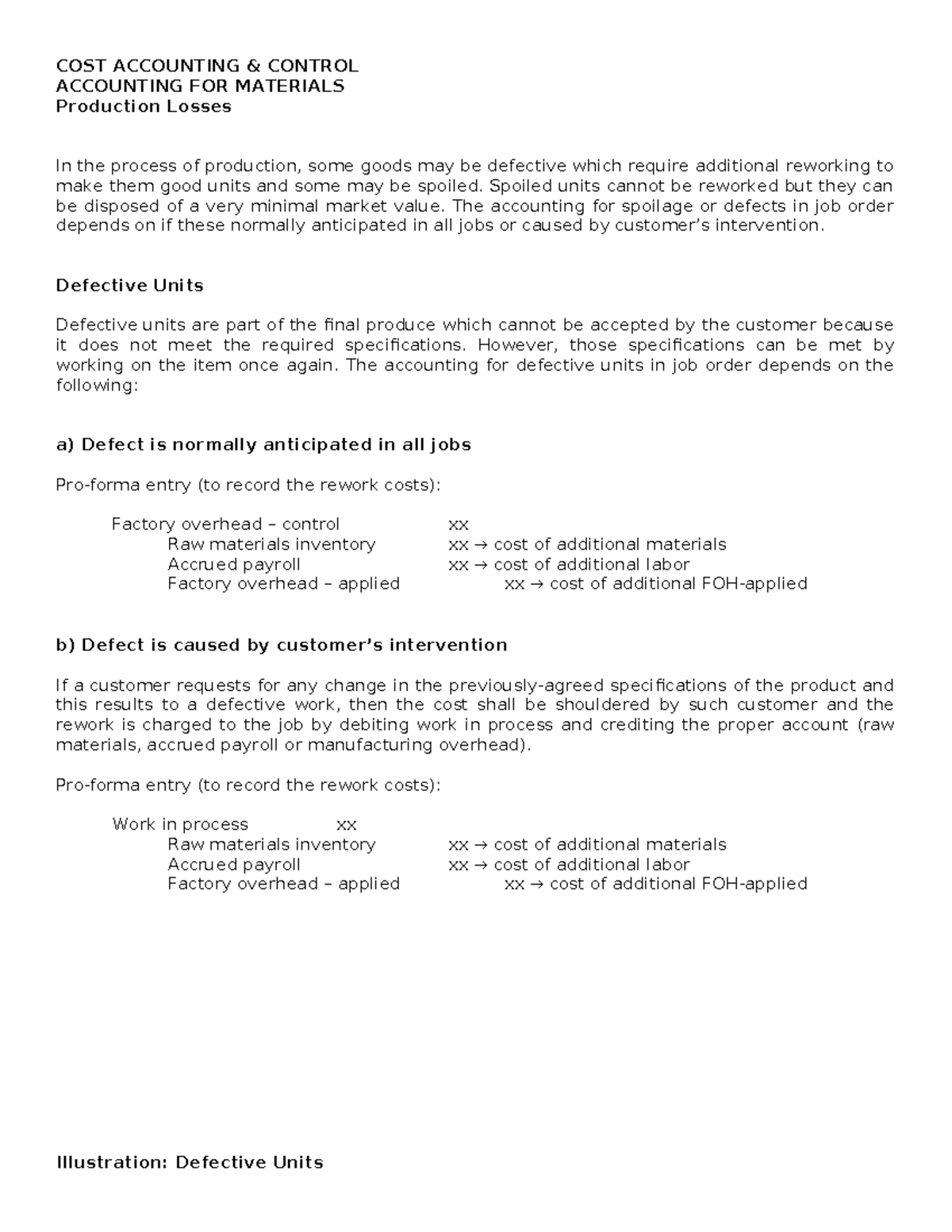 COST ACCOUNTING (COST 101): Production Losses & Defective Units ...