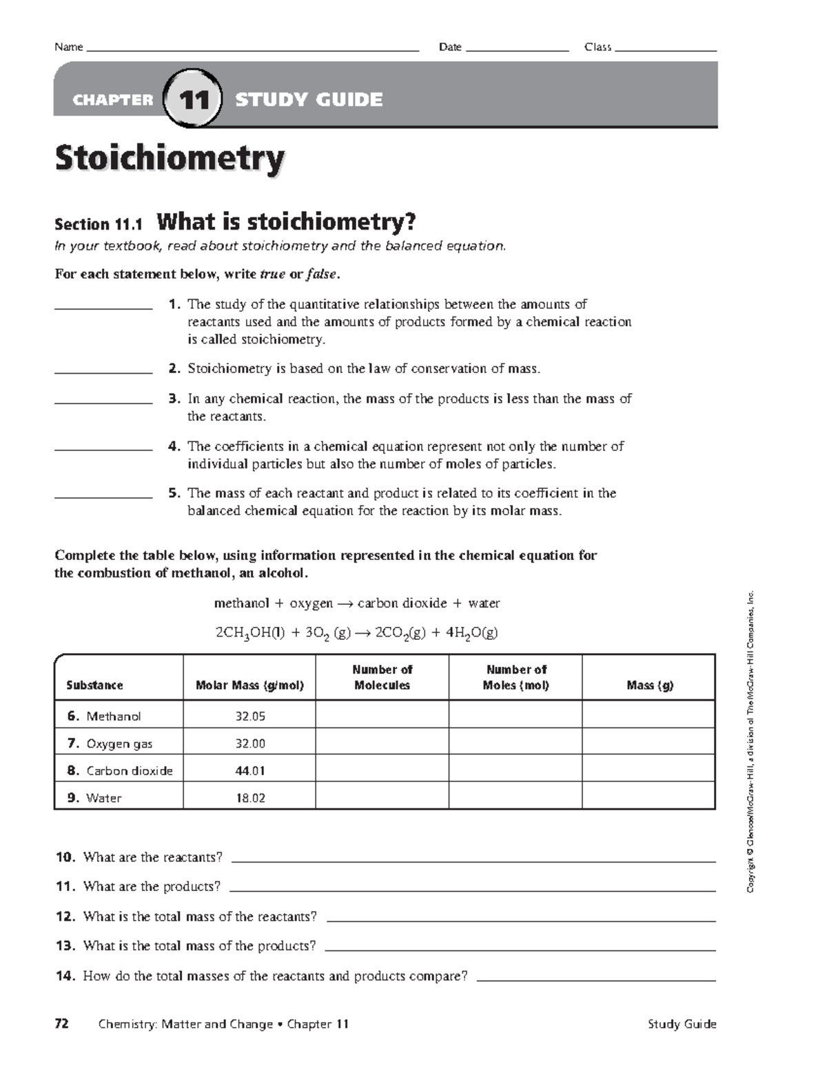 Chemistry 101: Chapter 11 Study Guide on Stoichiometry and Reactions ...
