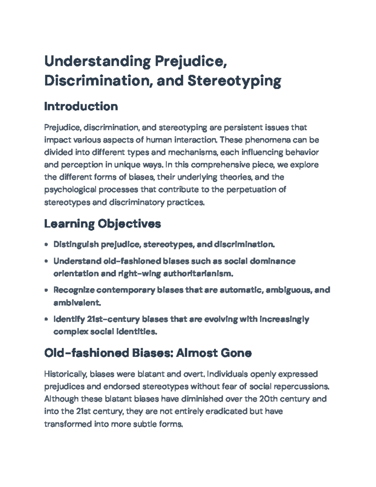 Understanding Prejudice, Discrimination, and Stereotyping: A Study ...