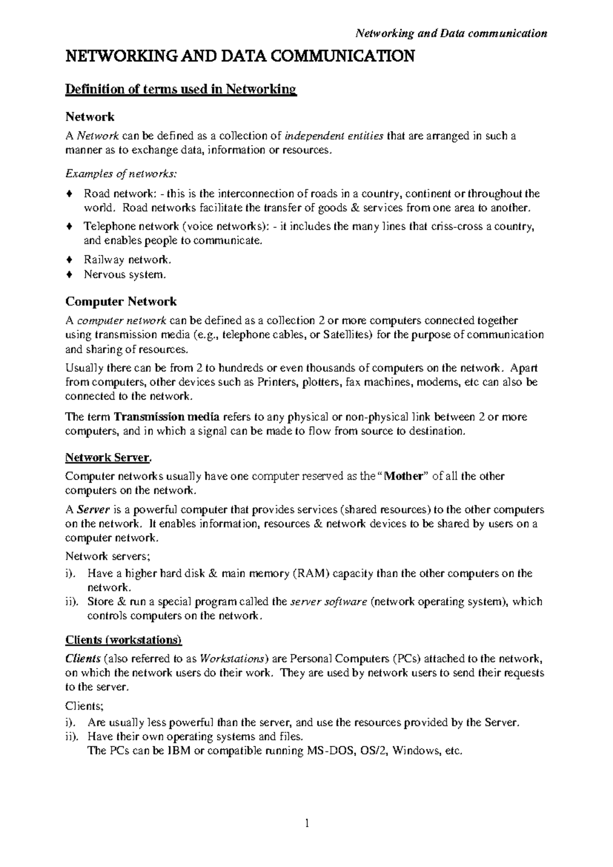 Networking and Data Communication: Key Concepts and Definitions - Studocu