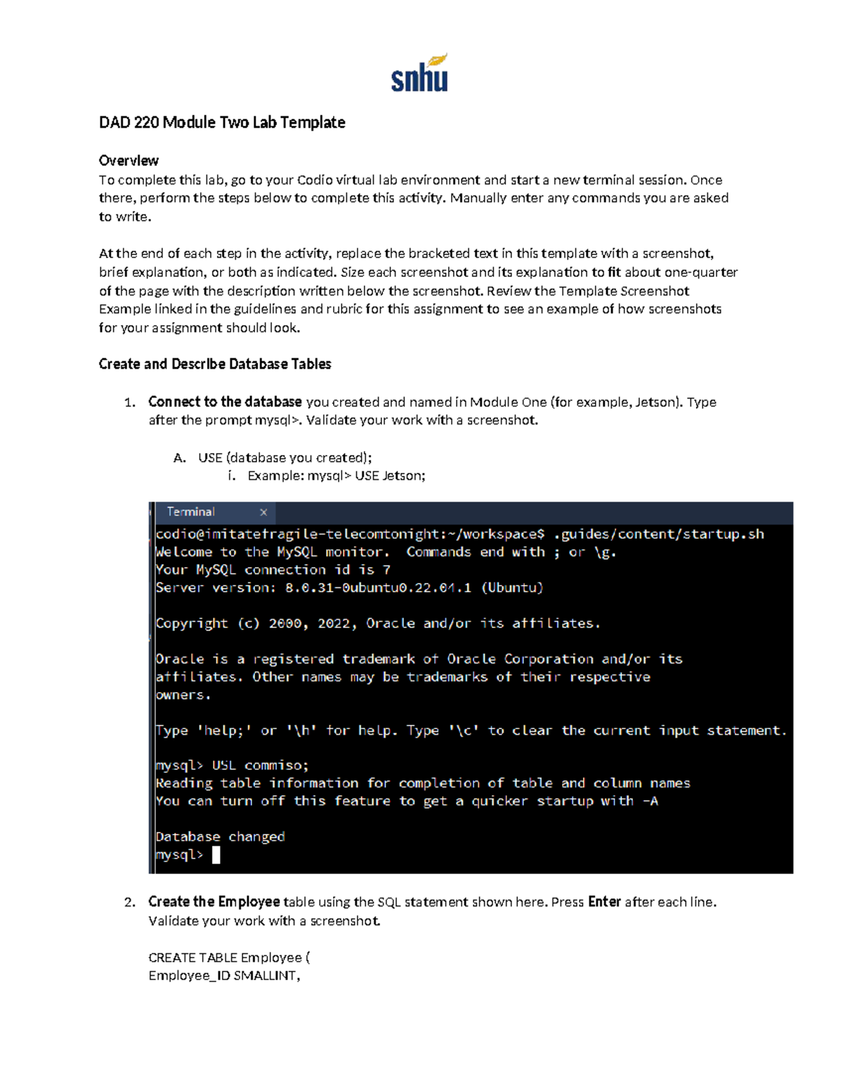 Module Two Lab Template - DAD 220 Module Two Lab Template Overview To ...