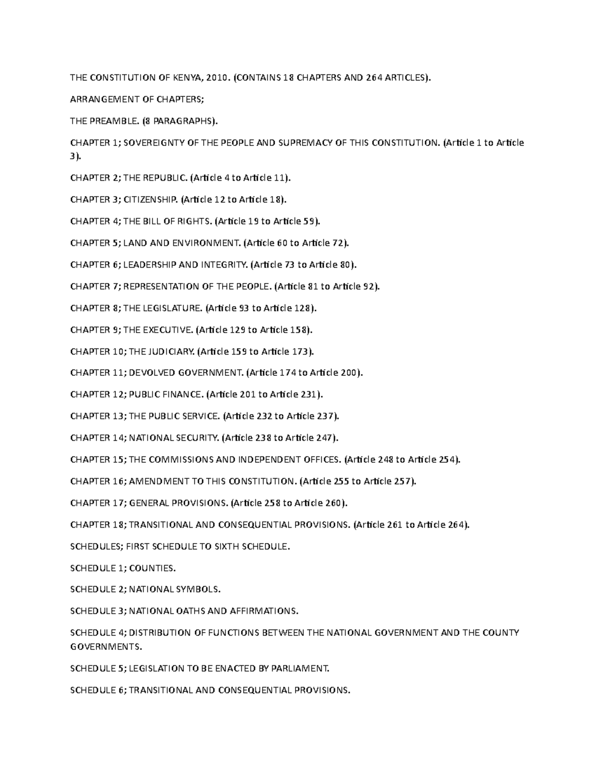 Final Exam Review: The Constitution of Kenya, 2010 (18 Chapters) - Studocu