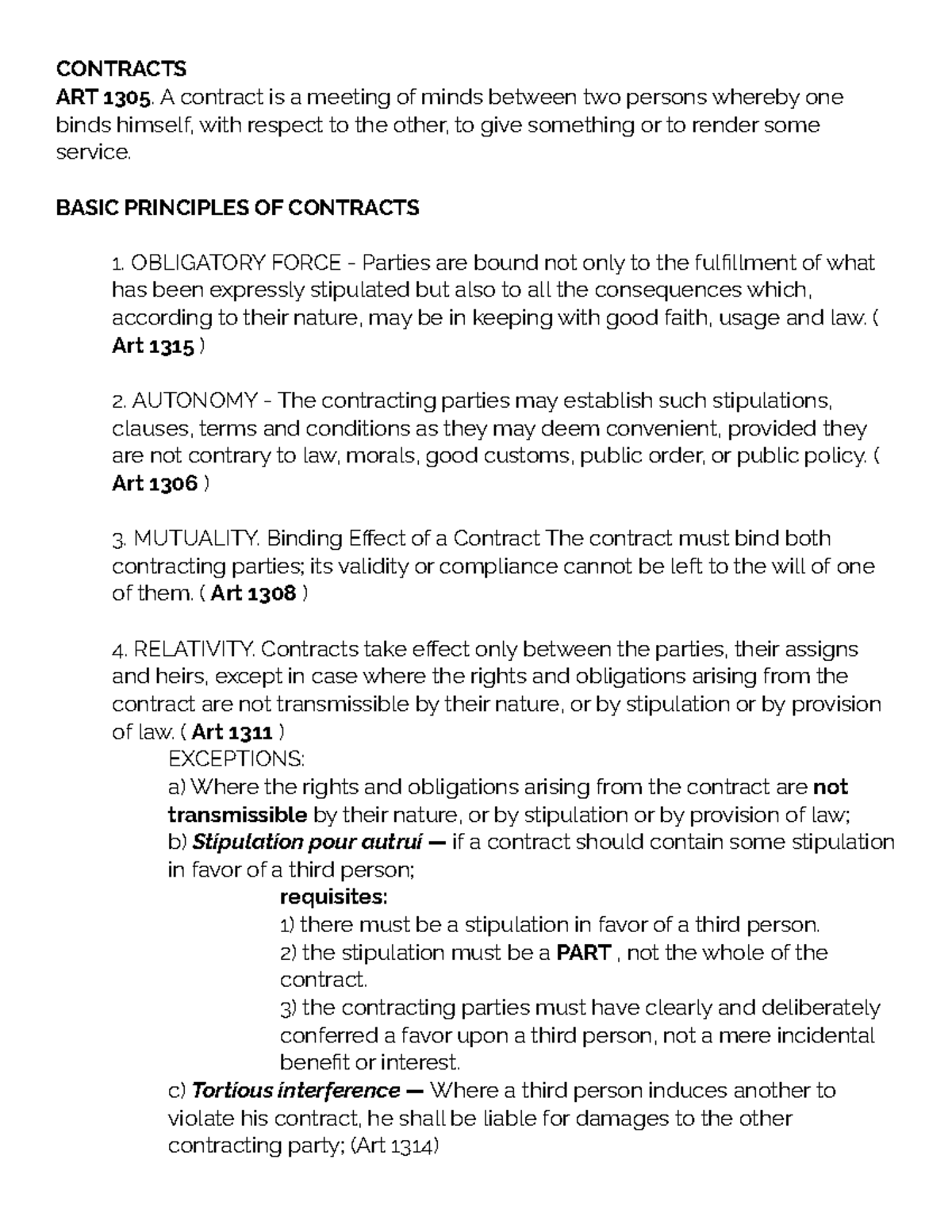Contracts ART 1305: Basic Principles and Essential Requisites Review ...