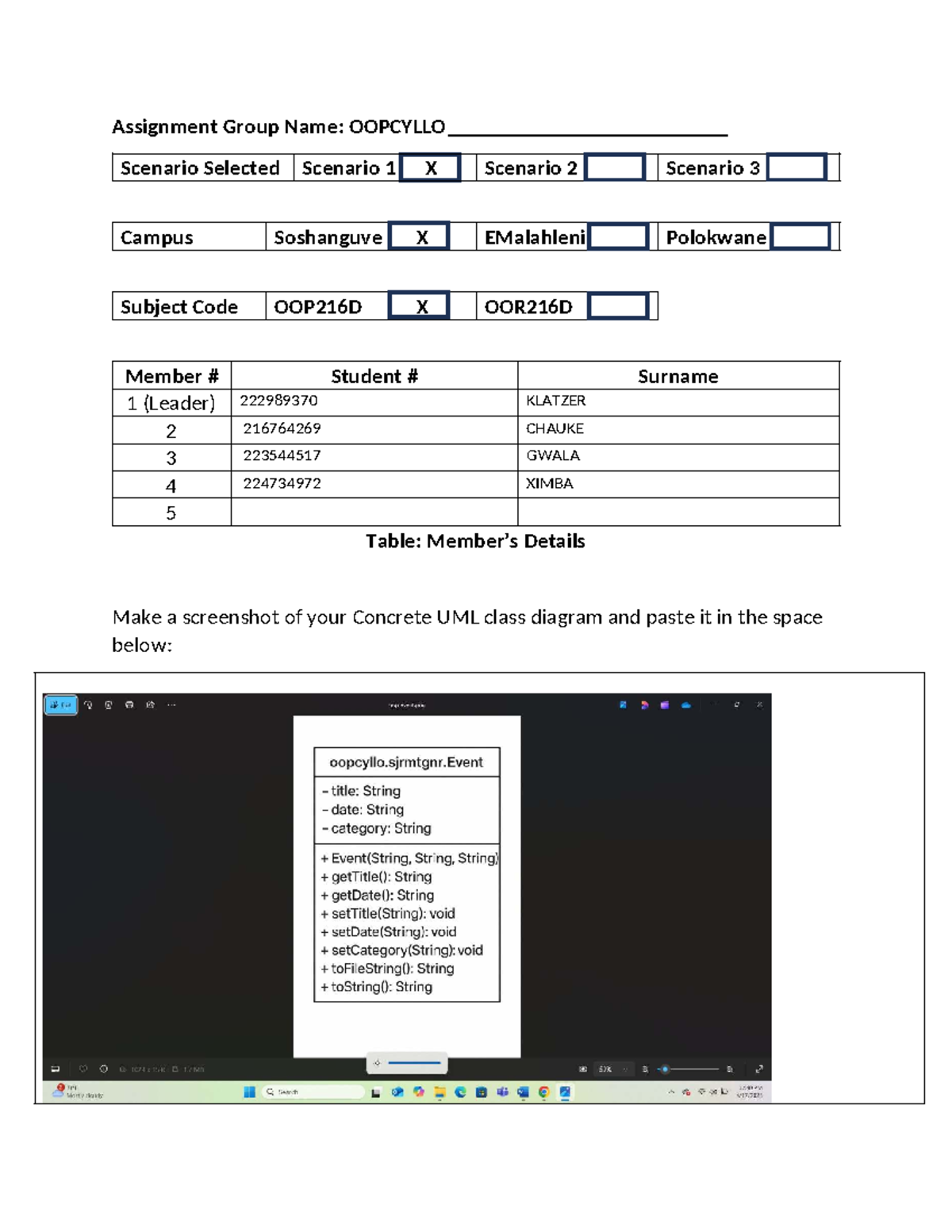 OOP216D & OOR216D Group Assignment: UML Class Diagram & Code - Studocu