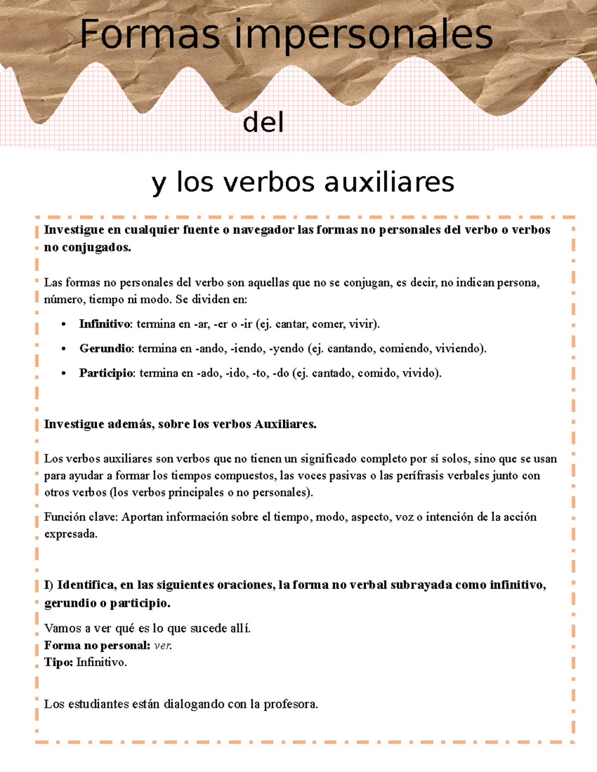 Formas Impersonales de los Verbos y Auxiliares (ESL 101) - Studocu