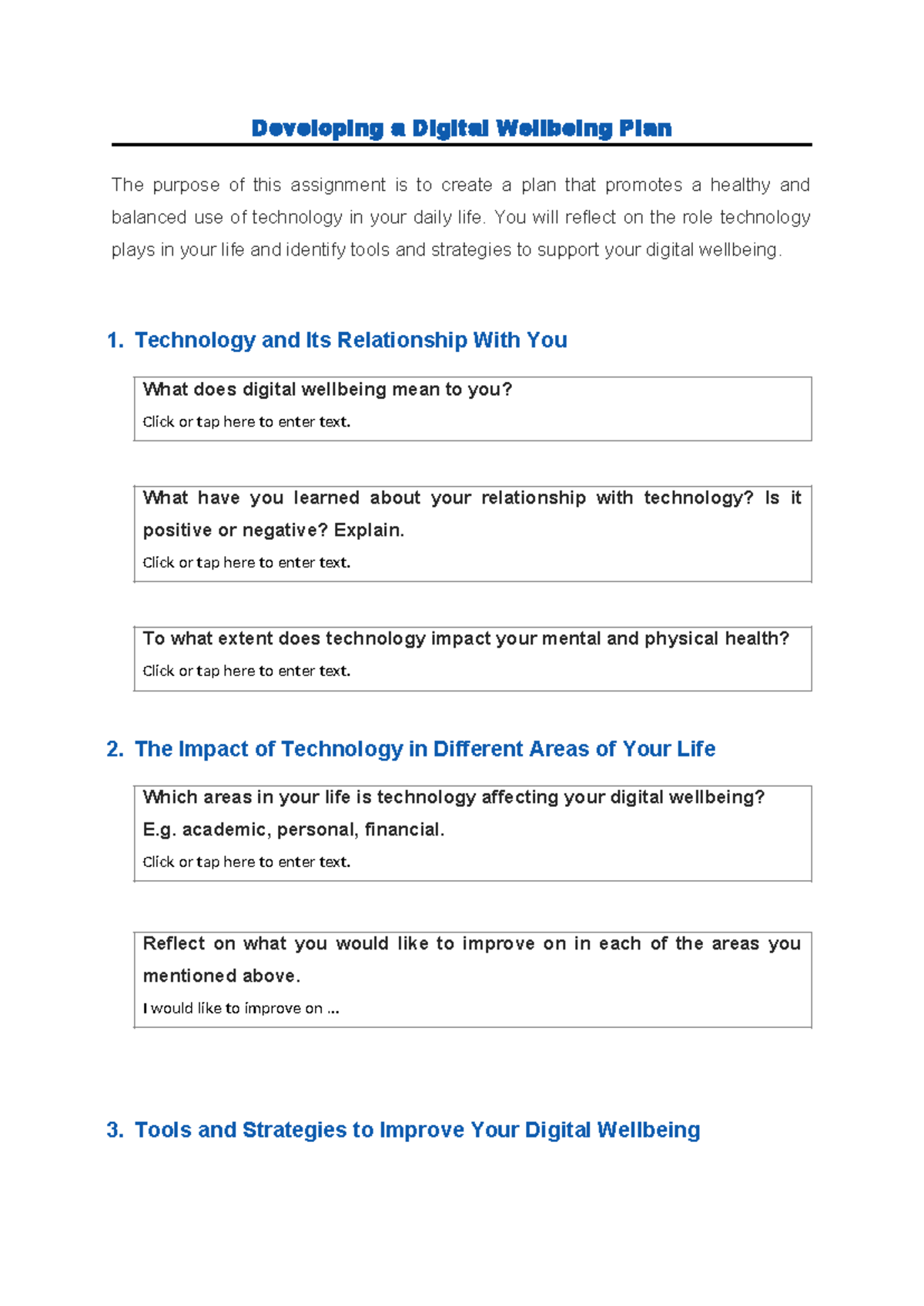 -283272572 Assignment - Digital Wellbeing Plan: Strategies & Reflection ...