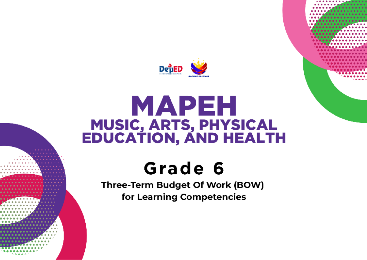 [G6] MAPEH Budget of Work: Music, Arts, PE & Health Competencies - Studocu