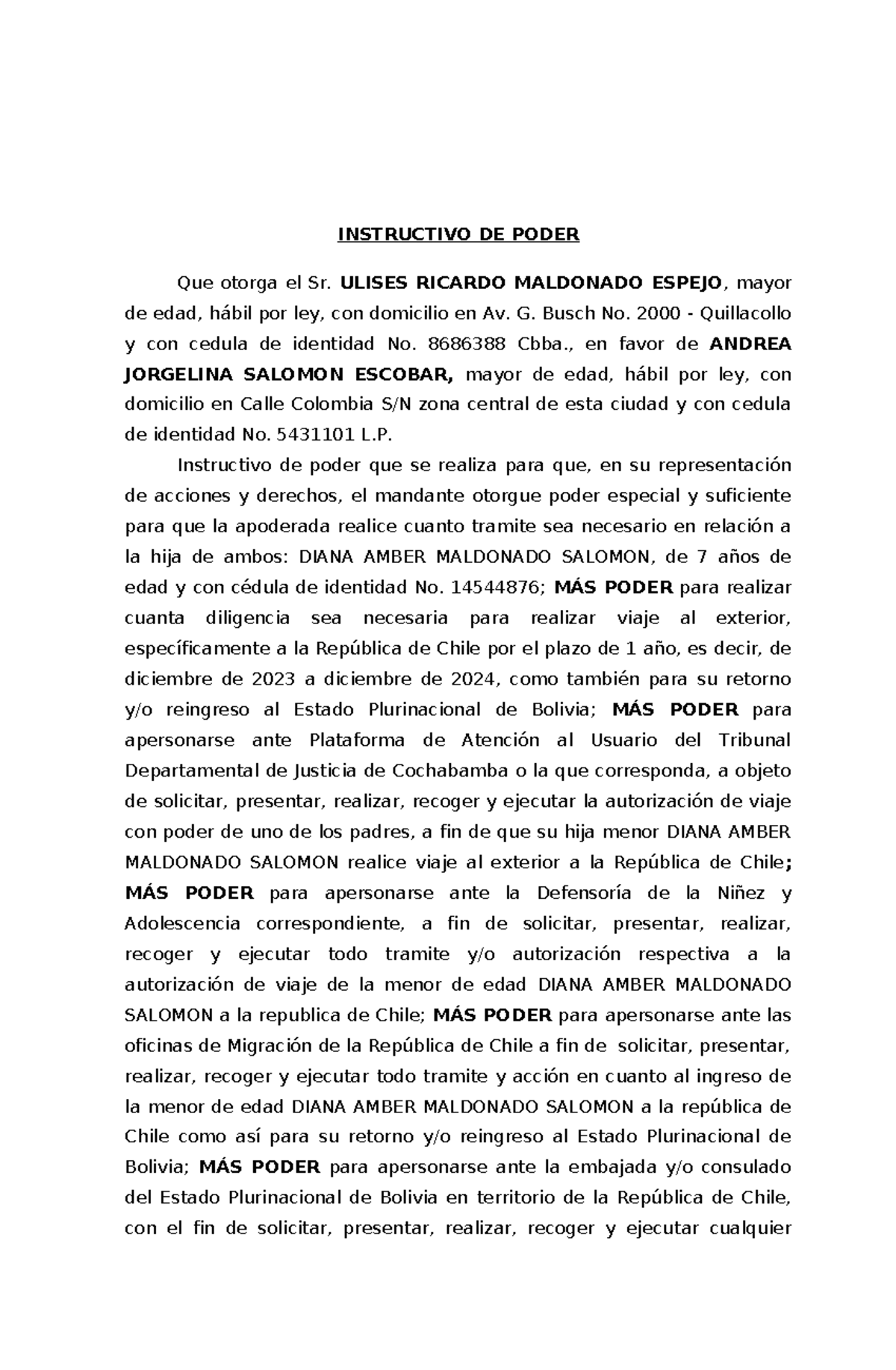 Instructivo Poder Andrea Salomon 2024 - INSTRUCTIVO DE PODER Que otorga el Sr. ULISES RICARDO ...