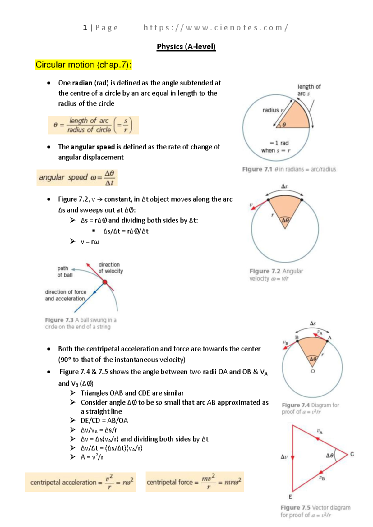 Physics Notes on Circular Motion (PHYS 101): Key Concepts and Formulas ...