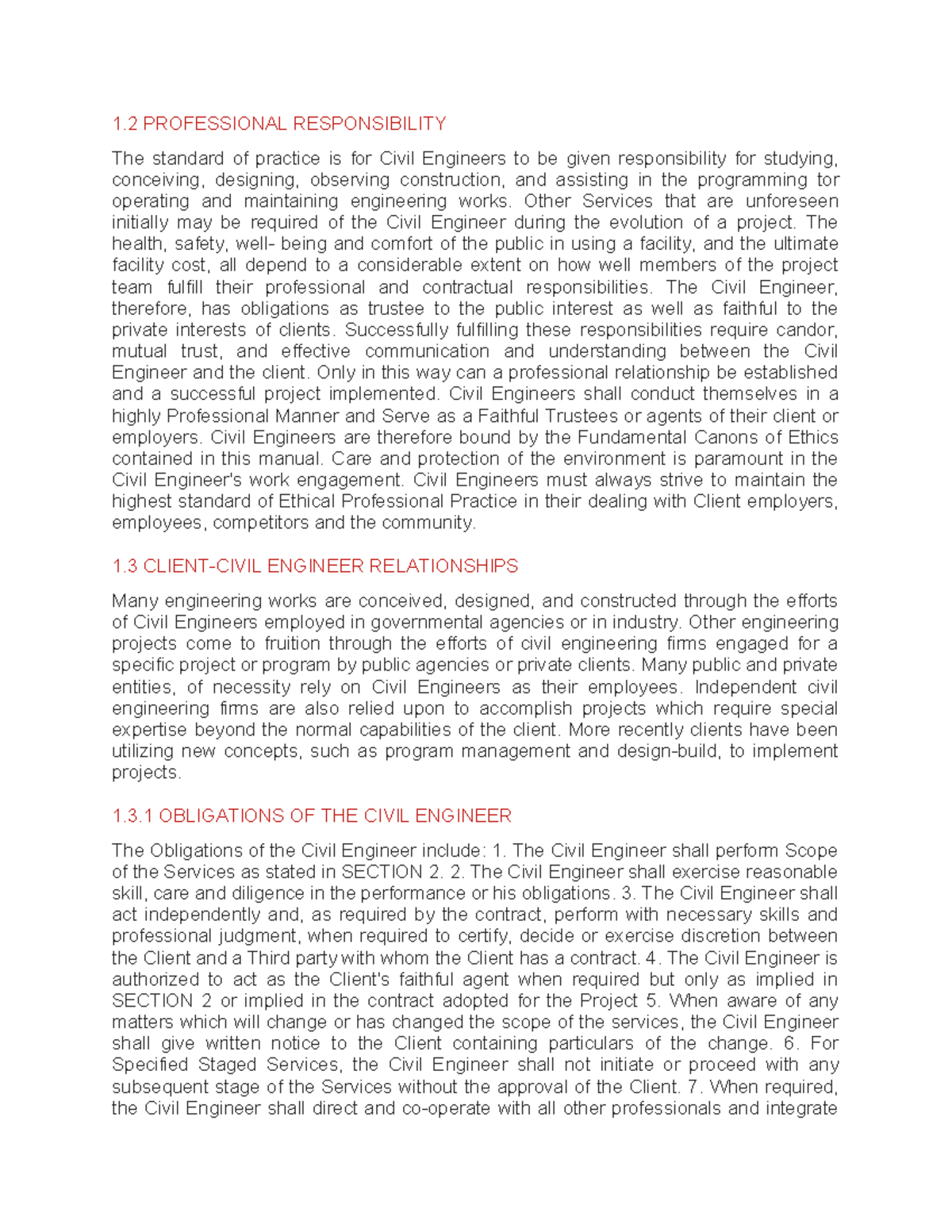 CE 101 Laws & Specifications: Professional Responsibility Lecture Notes ...