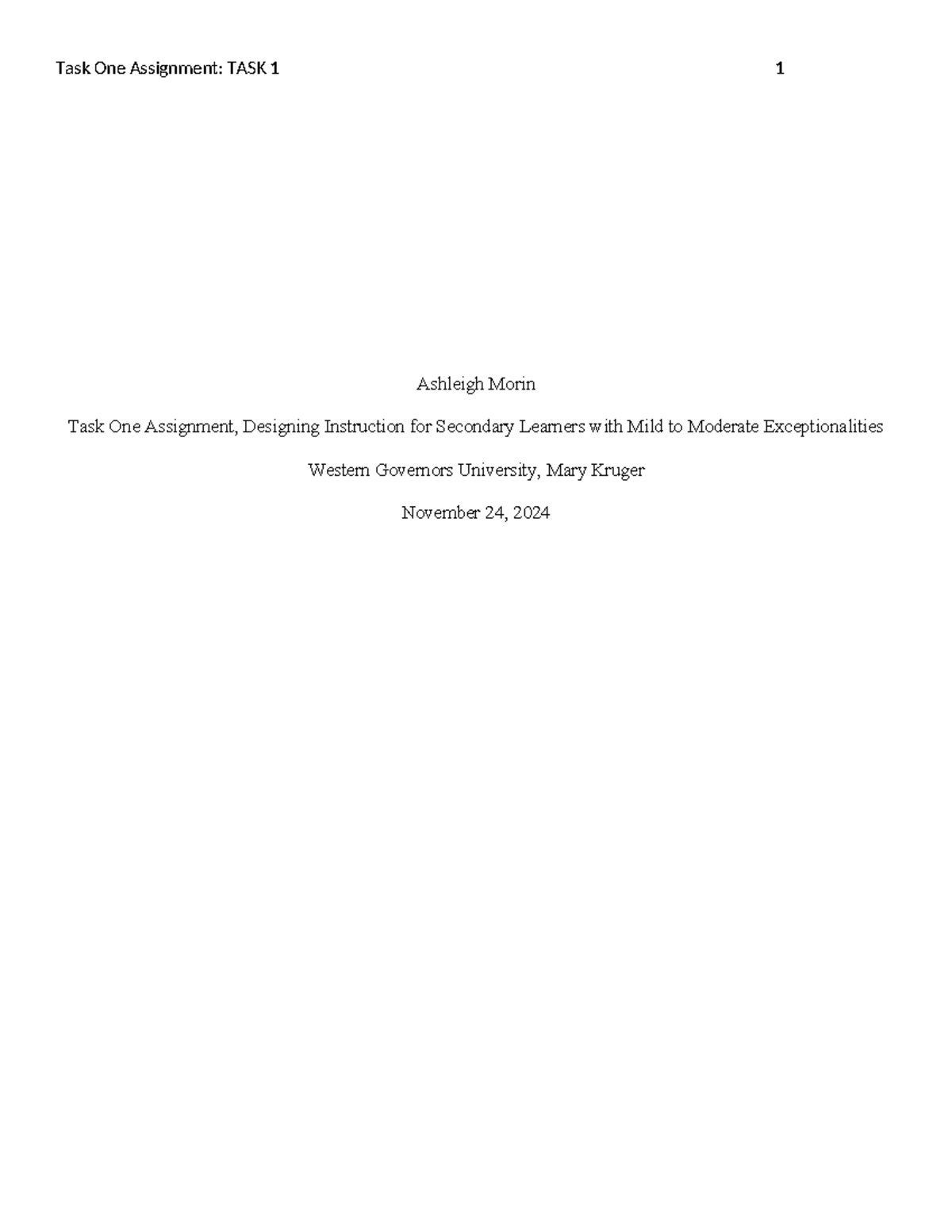 WGU TASK 1: Designing Instruction for Secondary Learners with ...