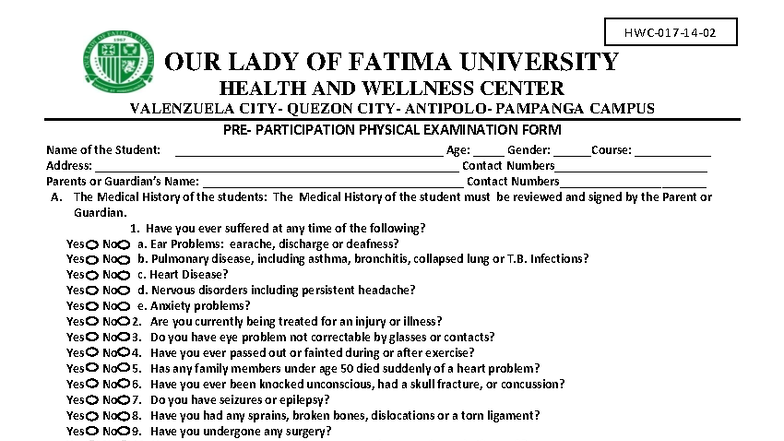 HAF - Intrams Health & Wellness Center Physical Exam Form - Studocu