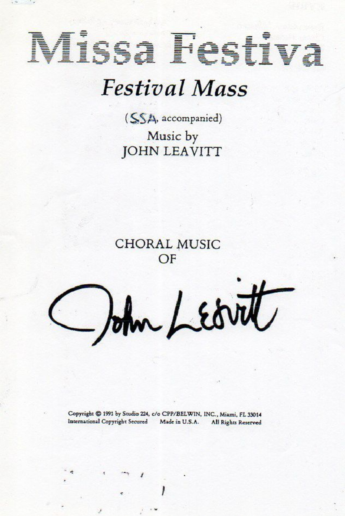 Missa Festiva (S8 A) - Choral Music by John Leavitt - Studocu