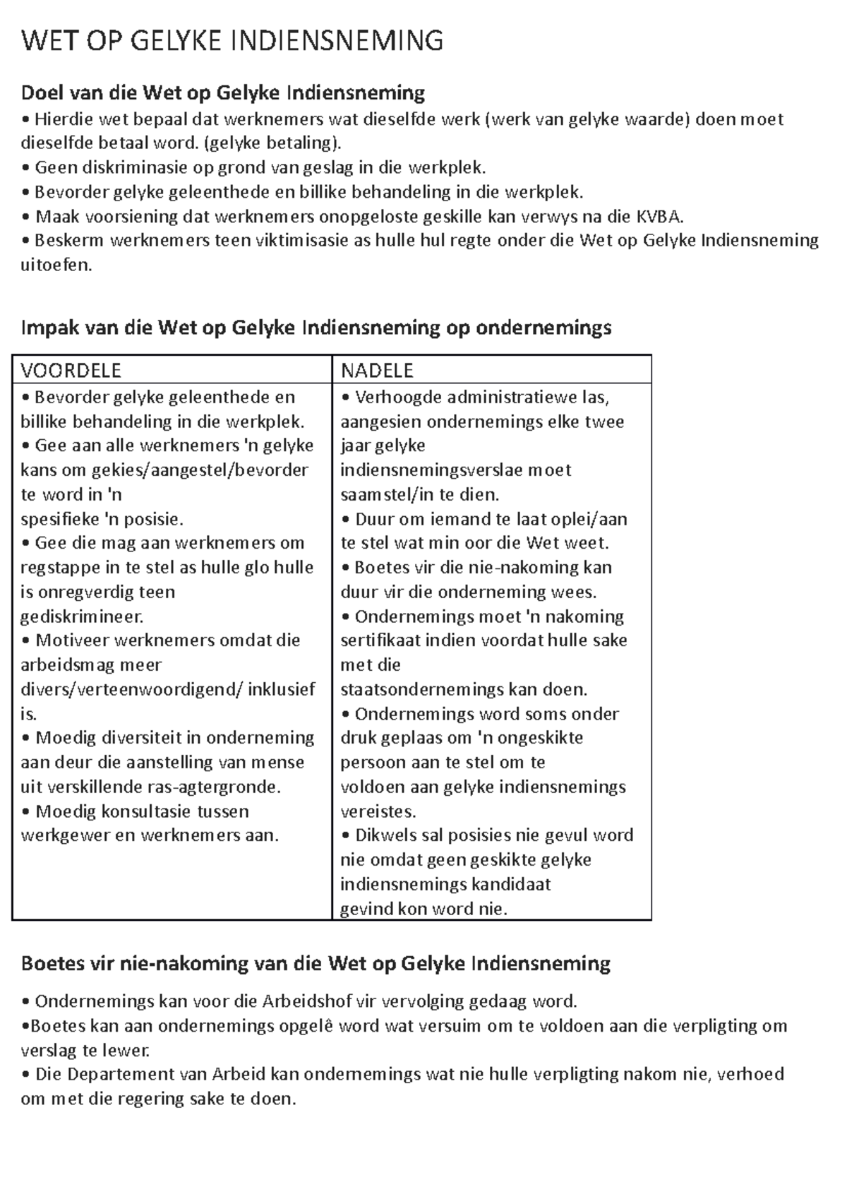 Wette op Gelyke Indiensneming en Basiese Diensvoorwaardes: 'n Oorsig ...