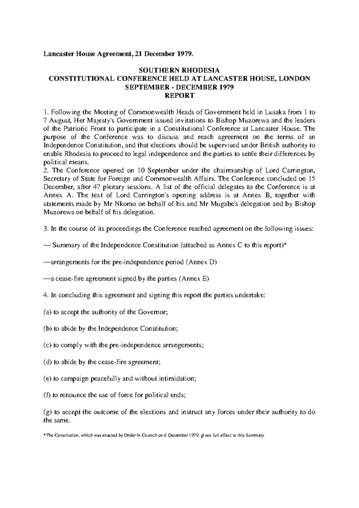 Lancaster House Agreement Report: Southern Rhodesia's 1979 ...