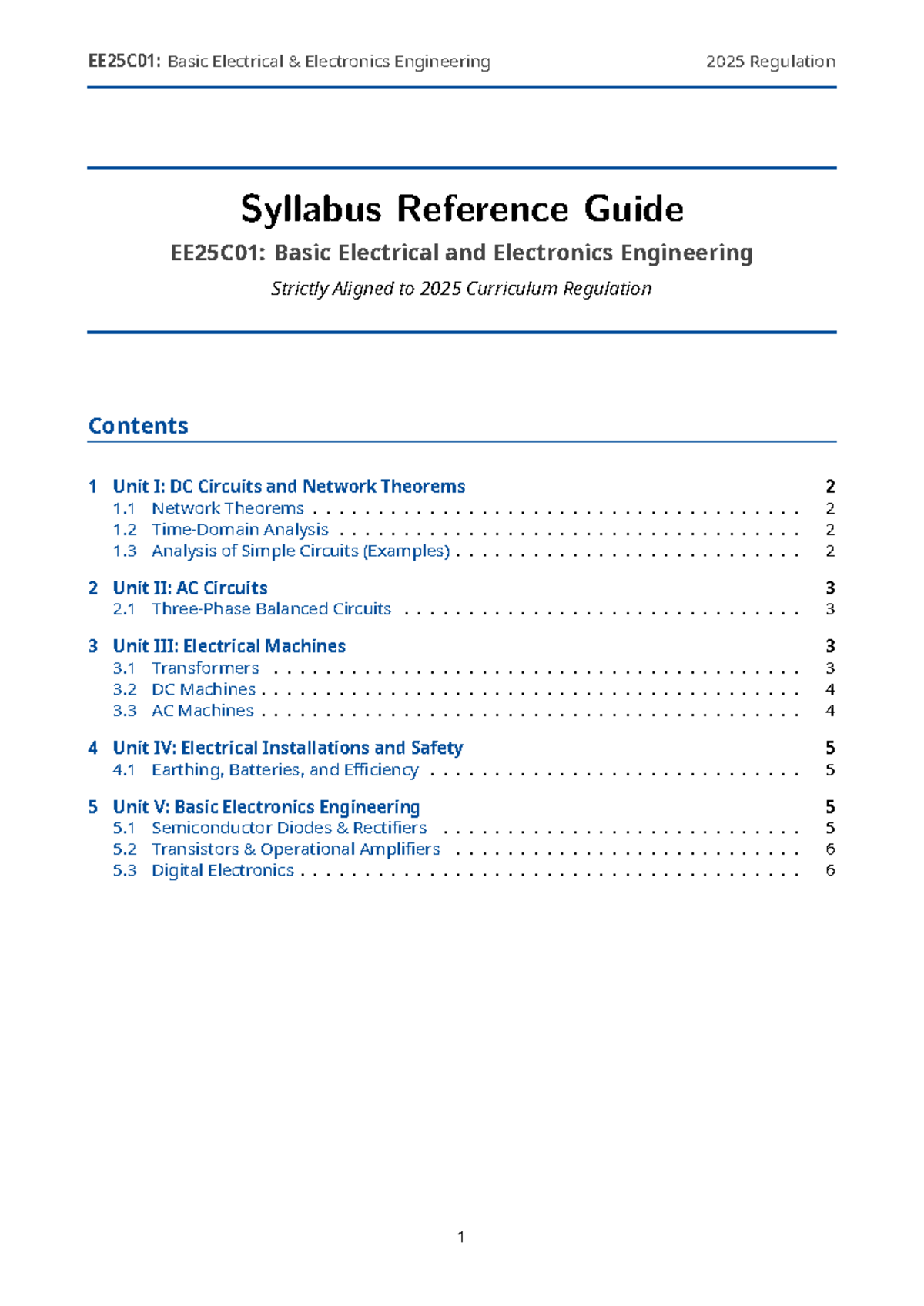 EE25C01: Basic Electrical & Electronics Engineering 2025 Syllabus Guide ...