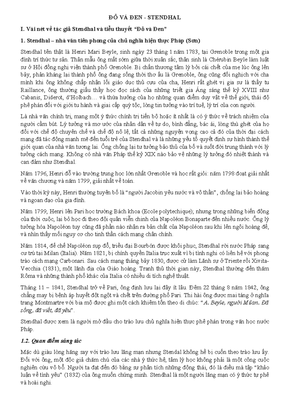 ĐỎ VÀ ĐEN CỦA STENDHAL: PHÂN TÍCH TIỂU THUYẾT VÀ NHÂN VẬT JULIEN SOREL - Studocu