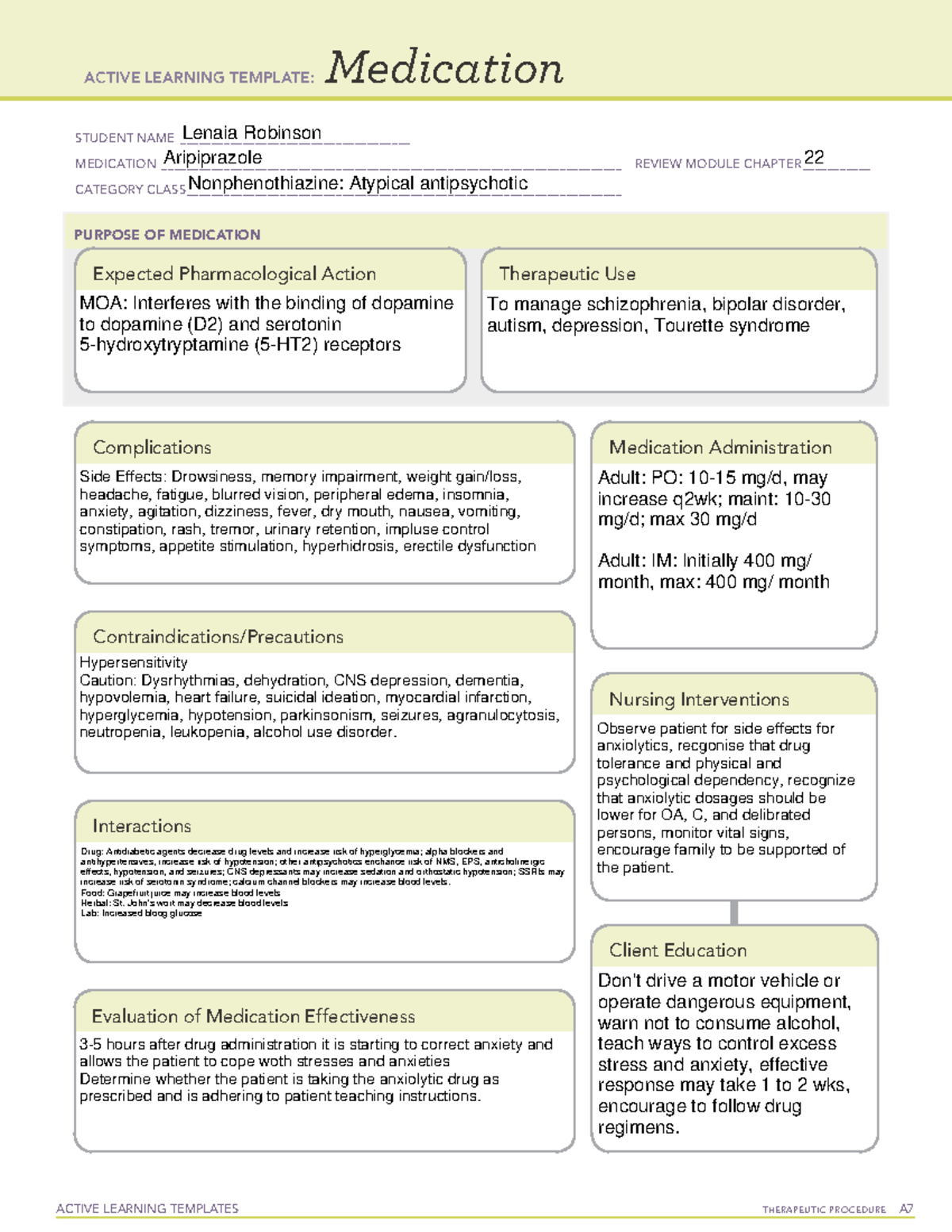 ATI Aripiprazole - Atypical Antipsychotic Overview & Management Guide ...