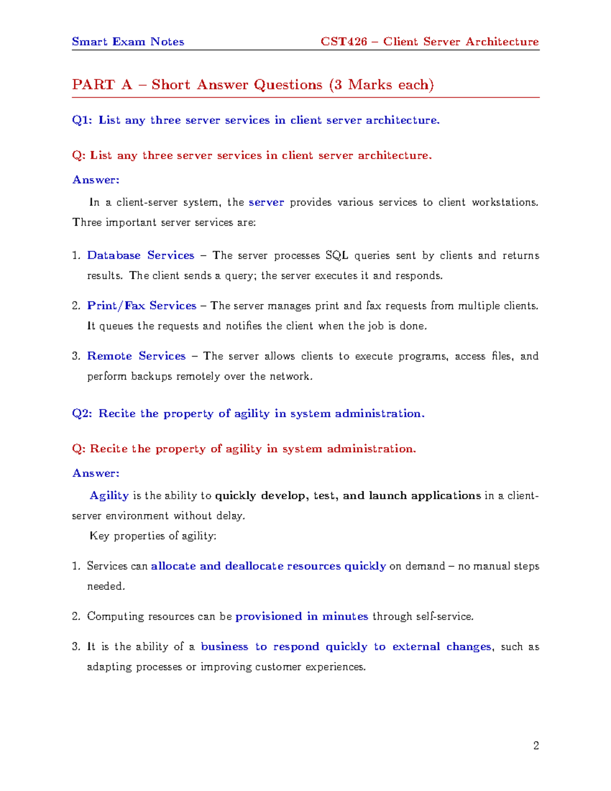 Smart Exam Notes CST426 Client Server Architecture - Part A & B Summary ...