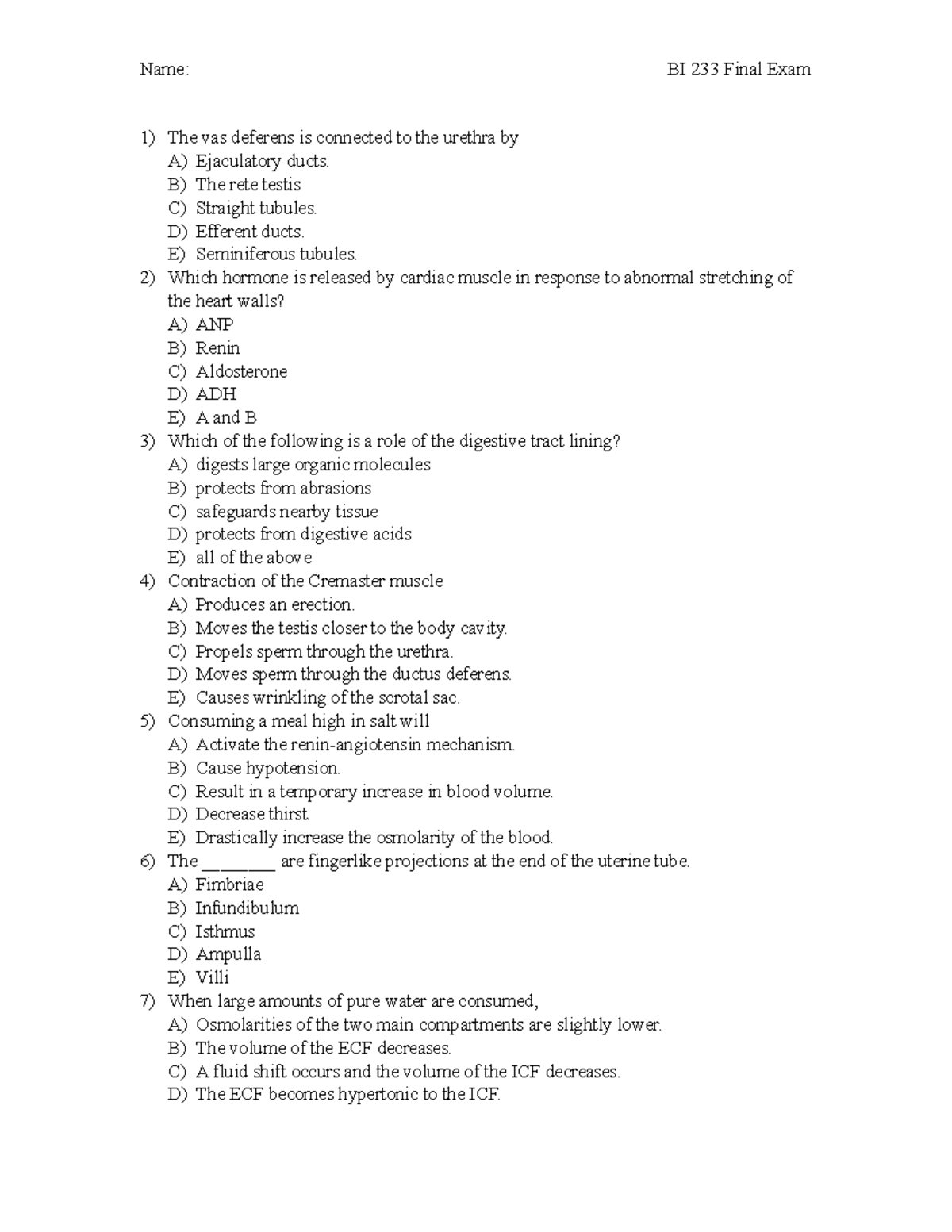 BI 233 Final Exam - A&P Practice Questions and Answers - Studocu