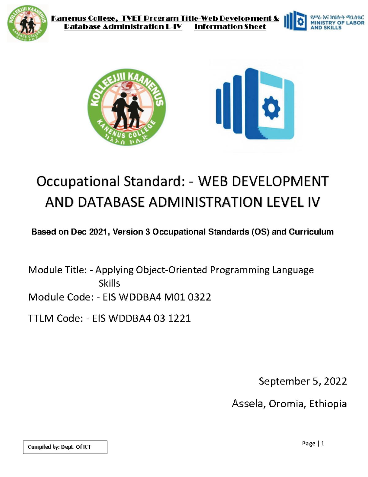 Applying Object Oriented Programming Language Skills Database Administration L Iv Information