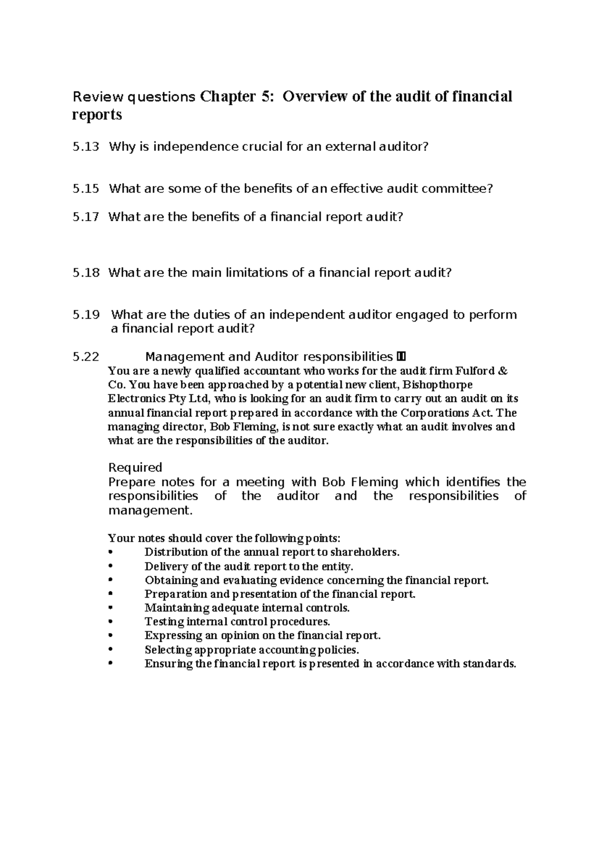 Chapter 5 TUT Questions: Auditor & Management Responsibilities - Studocu