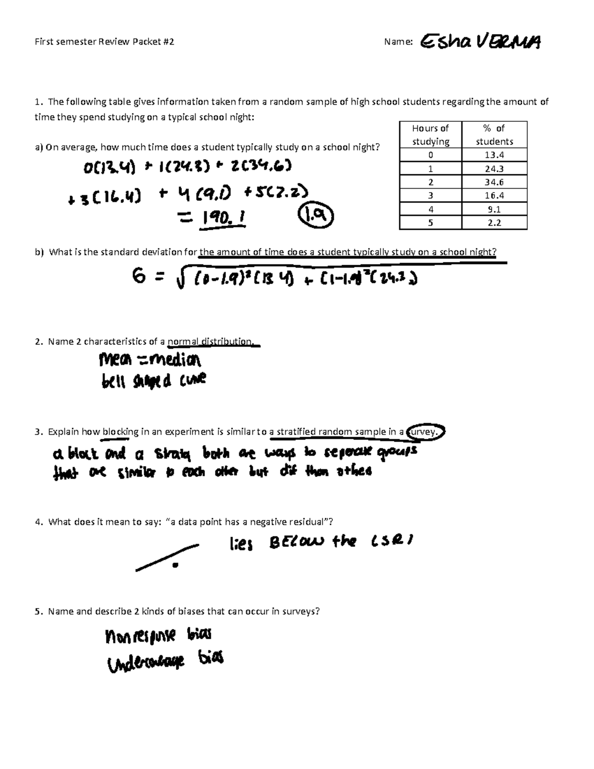 03 AP Stats Final Exam Review Packet #2 - Studocu