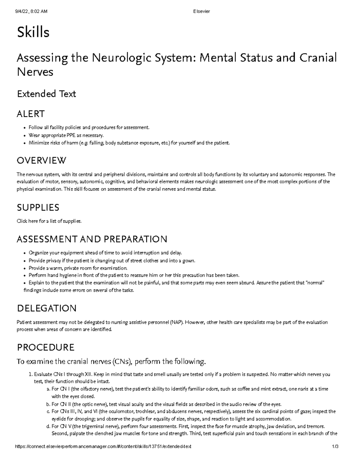 Assessing Neurologic System: Mental Status & Cranial Nerves Skills ...