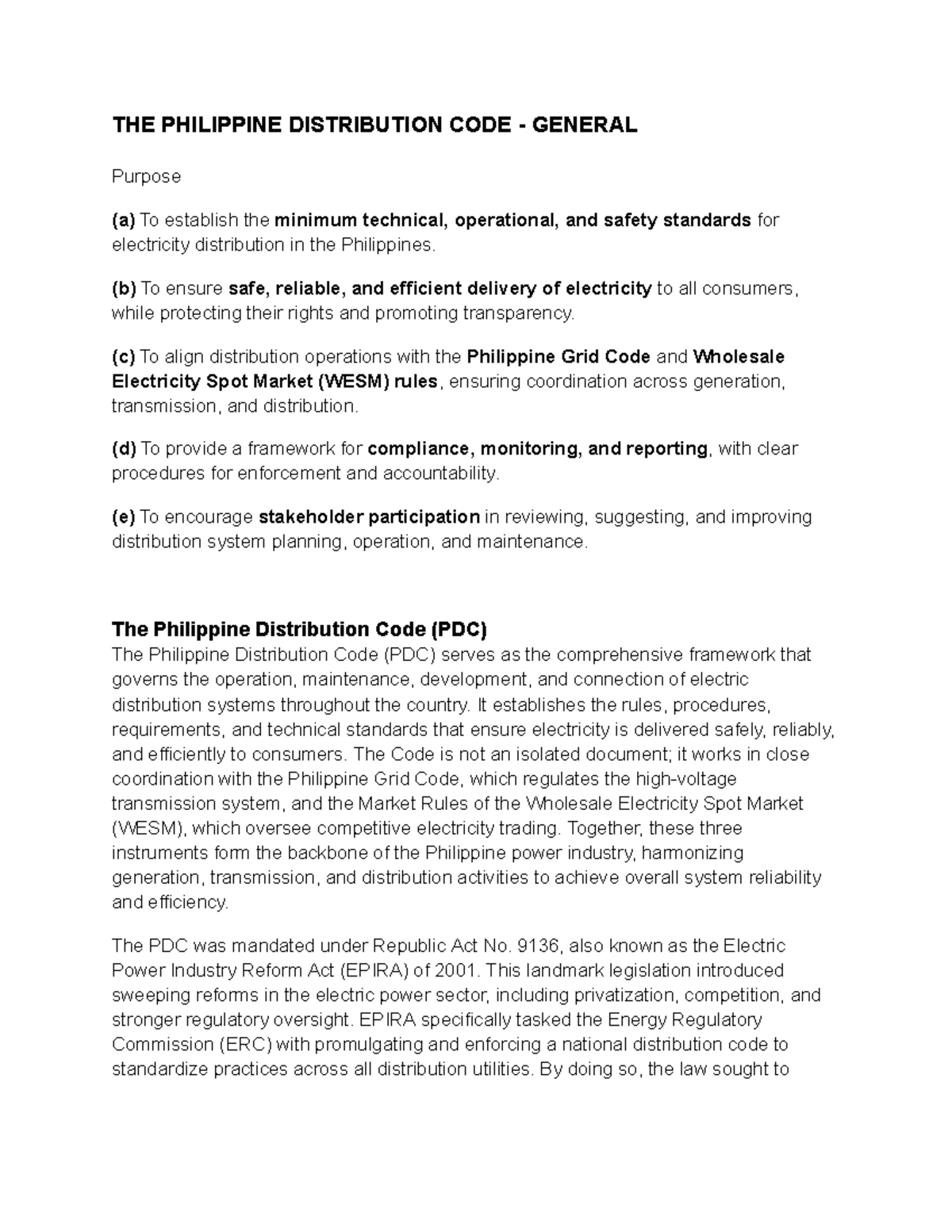 Chapter 1: Philippine Distribution Code Overview and Compliance ...