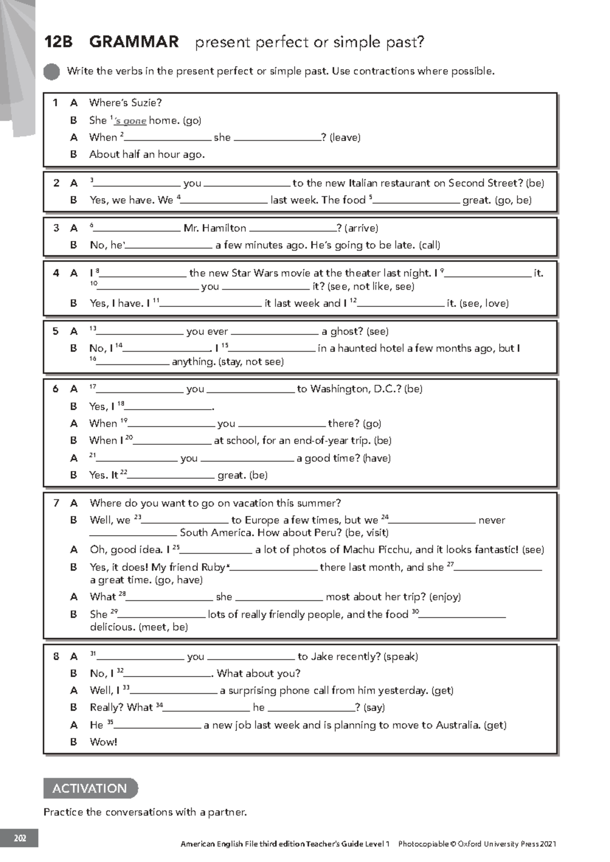 AEF3e Level 1 TG PCM Grammar 12B: Present Perfect vs Simple Past - Studocu