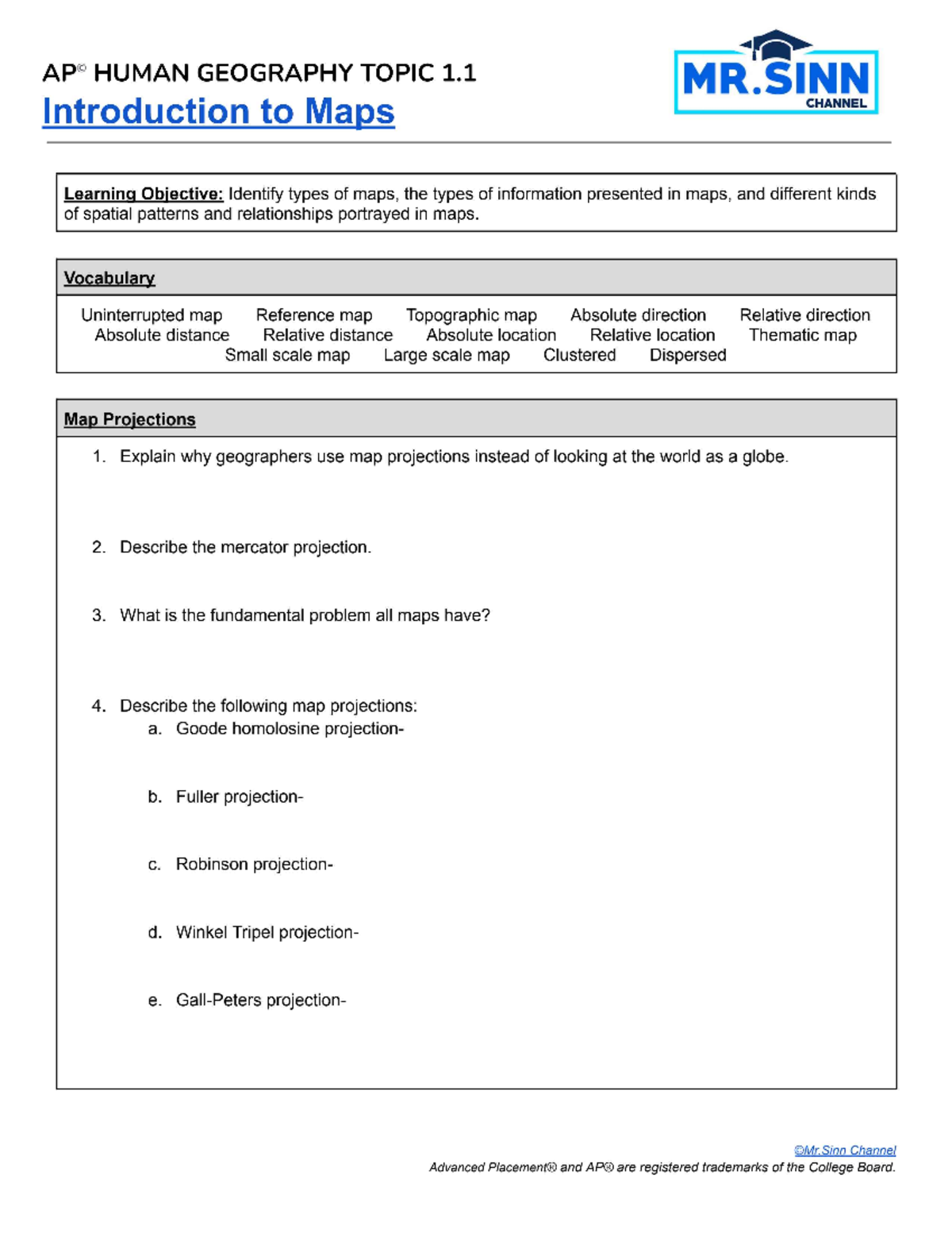 AP HUMAN GEOGRAPHY Unit 1 Topic 1: Map Projections & Types of Maps ...