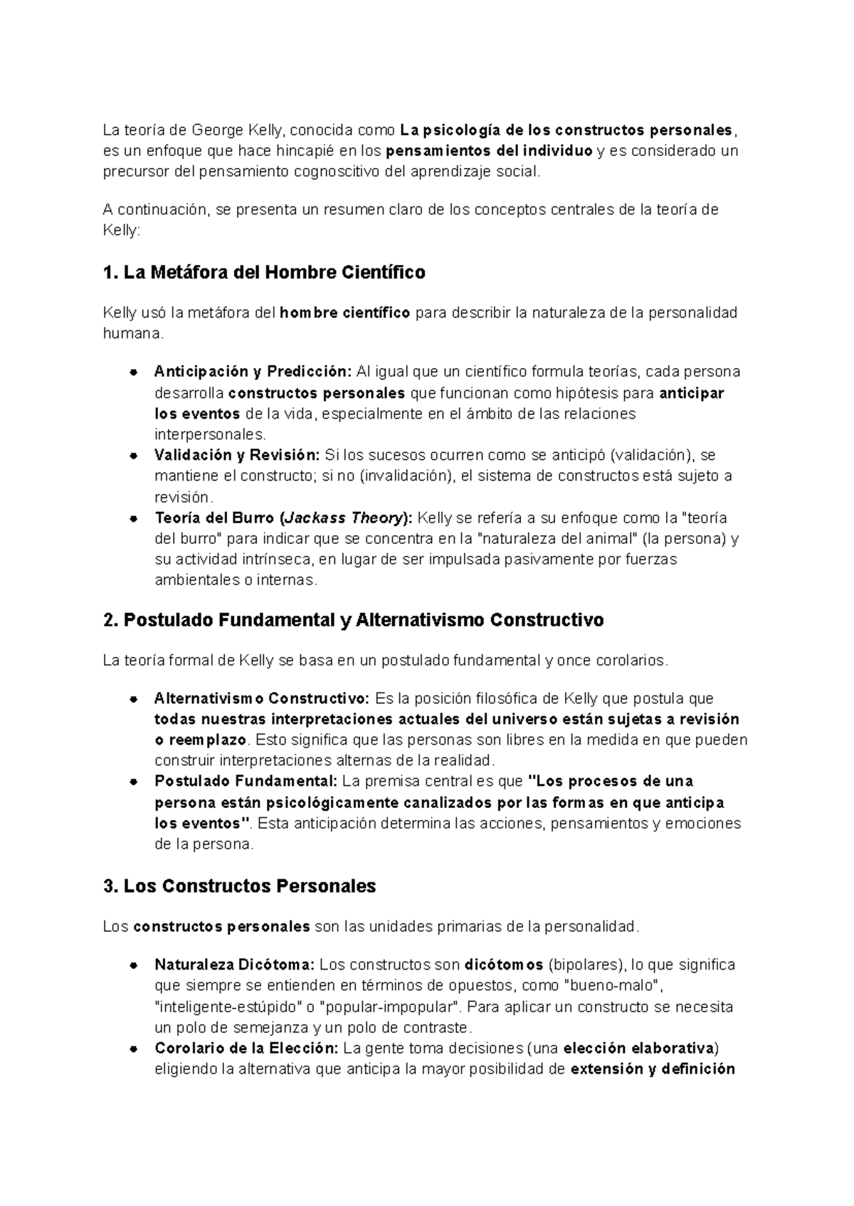 Teoría de George Kelly: Resumen de Constructos Personales - Studocu